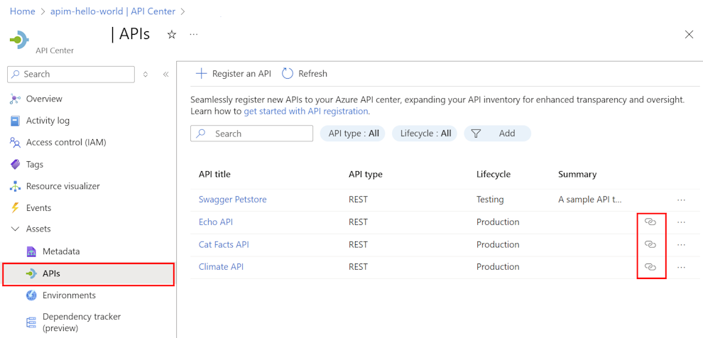 Create or link an API Center from the Azure portal | Azure Docs