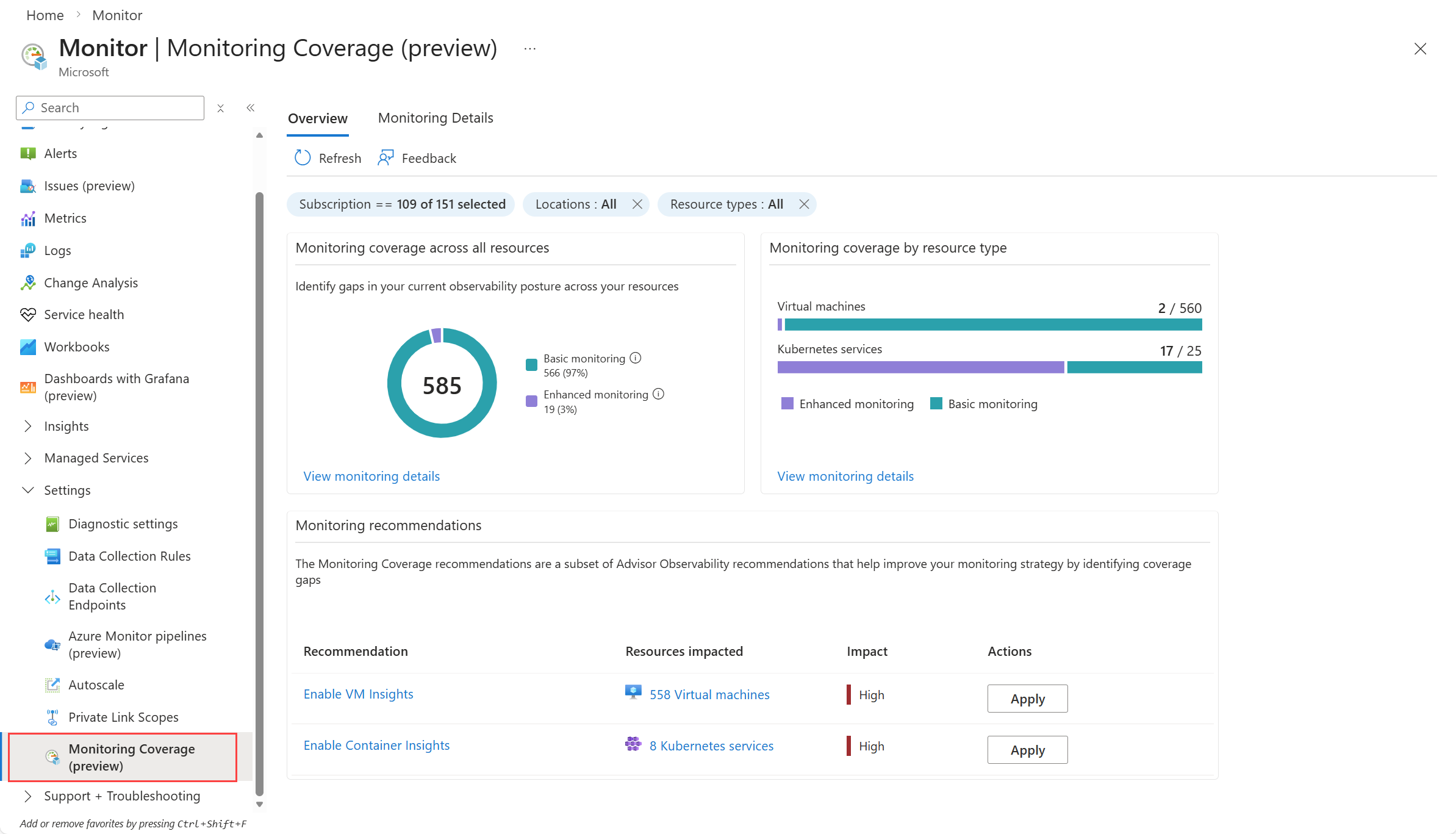 Monitoring coverage in Azure Monitor (preview) - Azure Monitor | Azure Docs